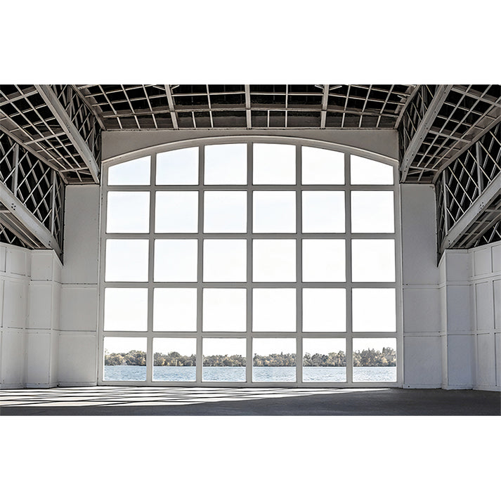 White Grid Window Murals Construction Modernist Moisture Resistant Wall ...