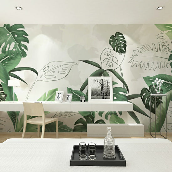Green Palm Leaf Mural Wallpaper Moisture Resistant Wall Covering fro ...