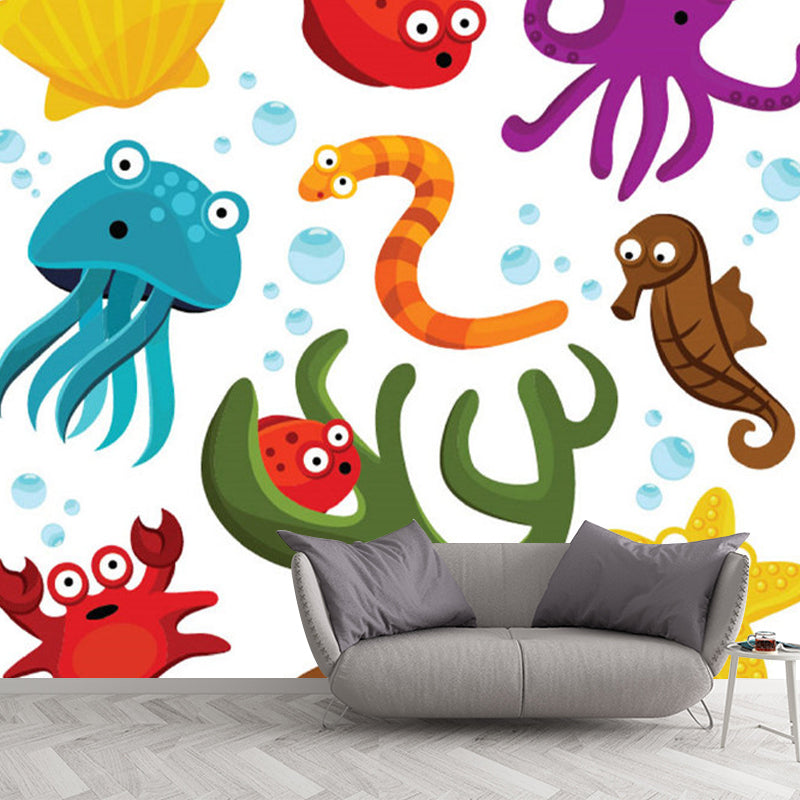 Illustration Sea Animals Mural Wallpaper Large Wall Decor for Kids Room ...