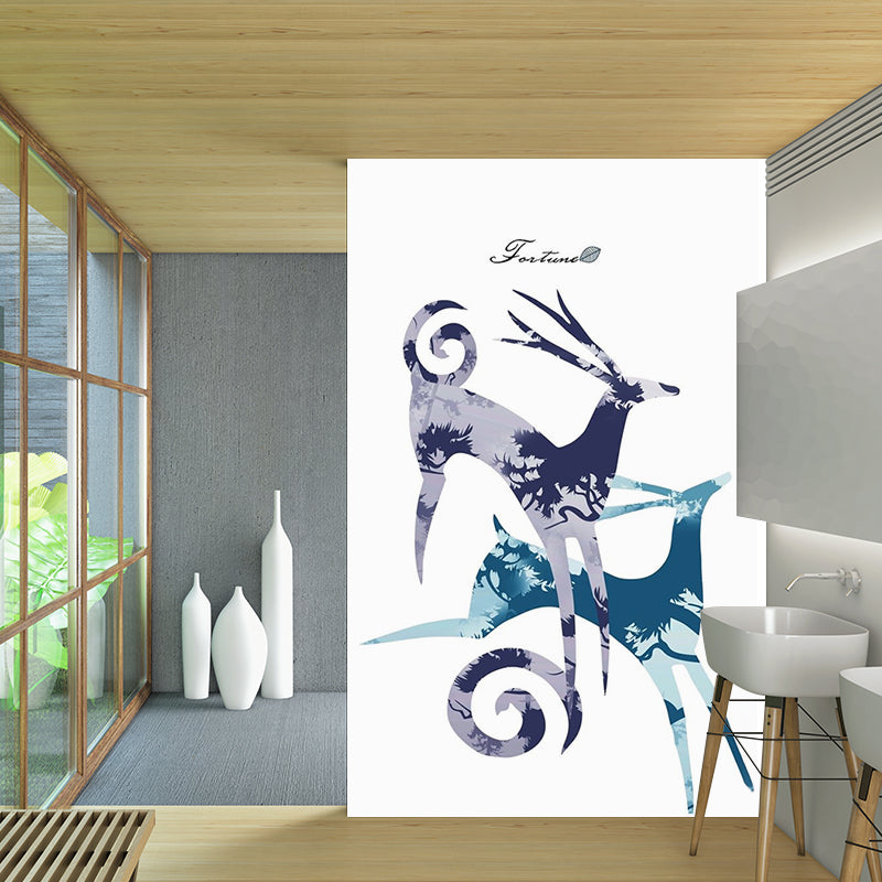 Whole Elk Painting Mural Wallpaper Blue and Purple Non-Woven Wall Decor ...