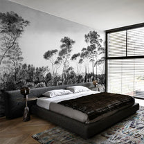 Modern Road Bush Landscape Mural Decal Black-White Stain Resistant Wall ...