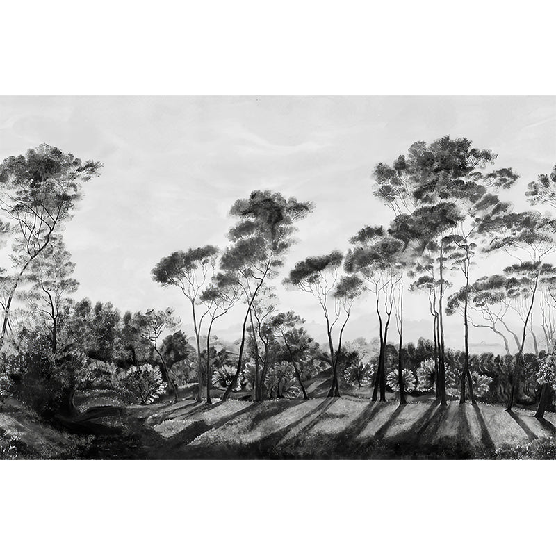 Modern Road Bush Landscape Mural Decal Black-White Stain Resistant Wall ...
