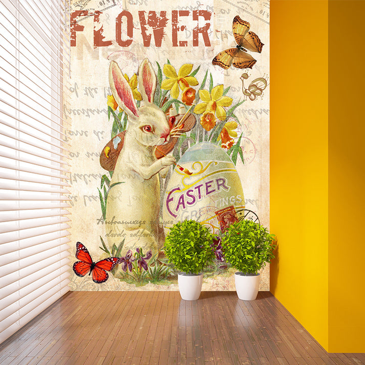 Brown Rabbit Murals Decal Plants Kids Moisture Resistant Wall Art for ...