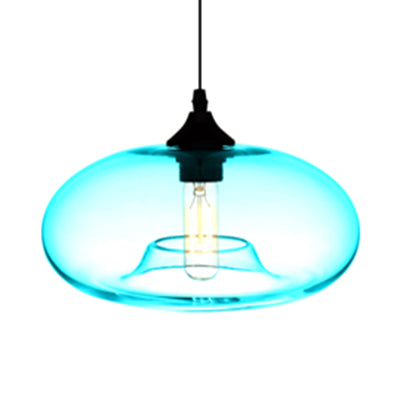 1 Light Hanging Lamp with Oval Glass Shade Contemporary Red/Brown/Blue ...
