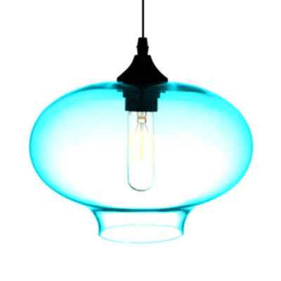 Glass Oval Hanging Lamp Simplicity 1 Light Red/Brown/Blue Hanging ...