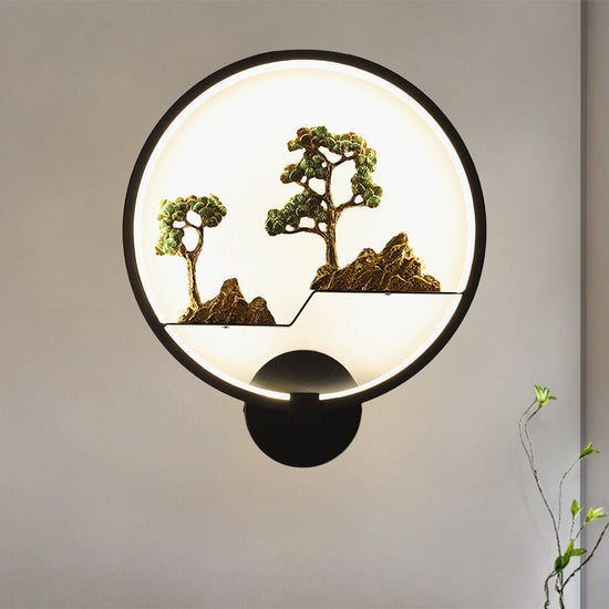 Asia Style Rounded Natural Scenery Mural Light Acrylic LED Living Room ...