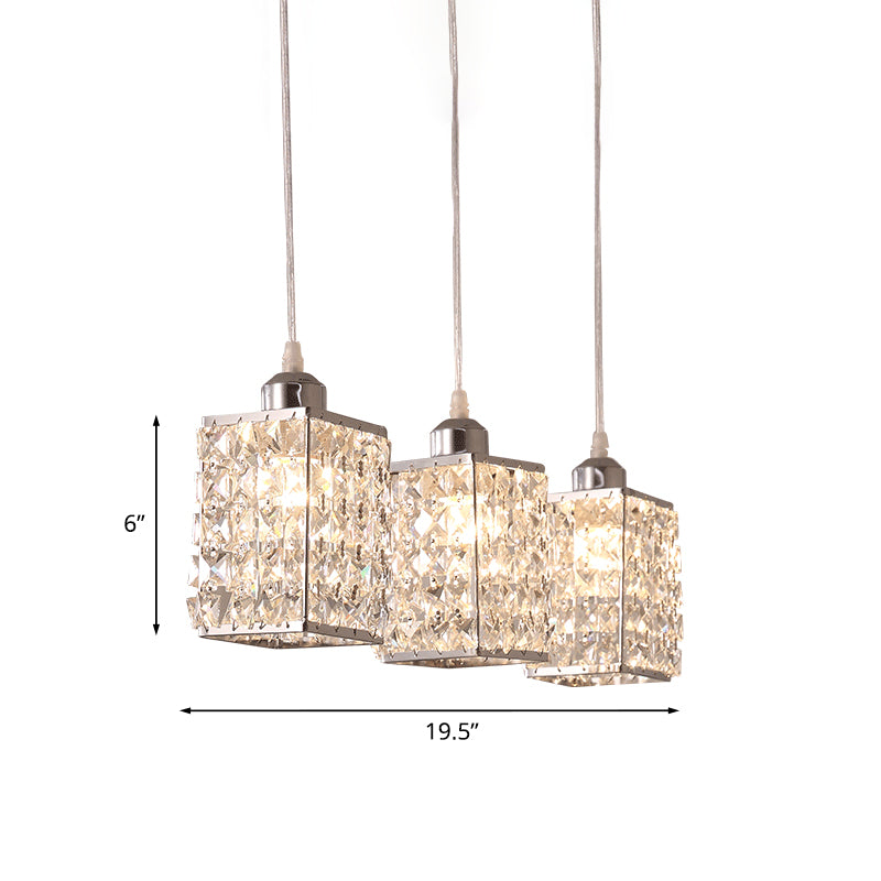 Cuboid Kitchen Suspension Pendant Modern Beveled Cut Crystal 3 Heads ...
