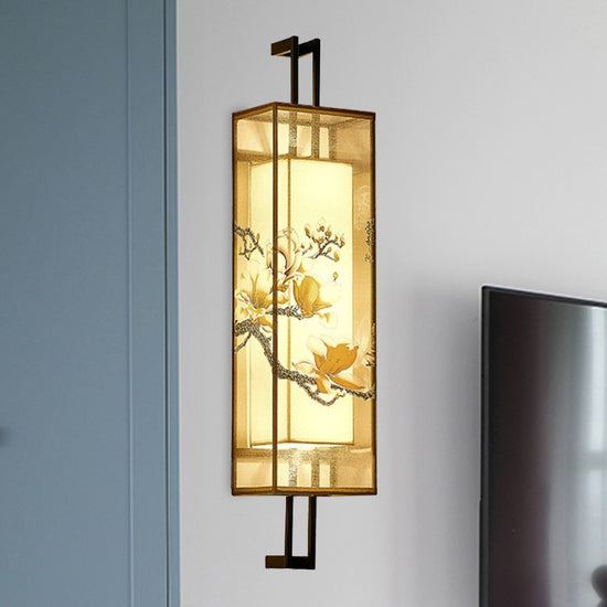 Oriental Style Cuboid Shaped Fabric Wall Light 2 Heads Wall Mural Light ...