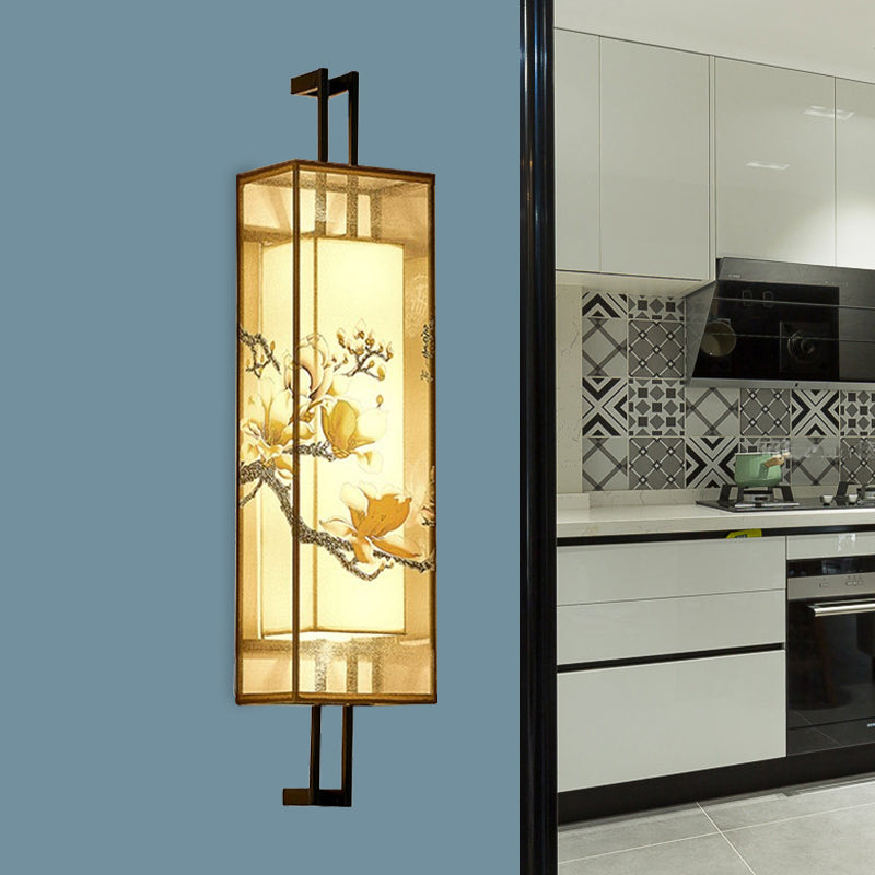Oriental Style Cuboid Shaped Fabric Wall Light 2 Heads Wall Mural Light ...