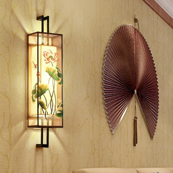 Oriental Style Cuboid Shaped Fabric Wall Light 2 Heads Wall Mural Light ...