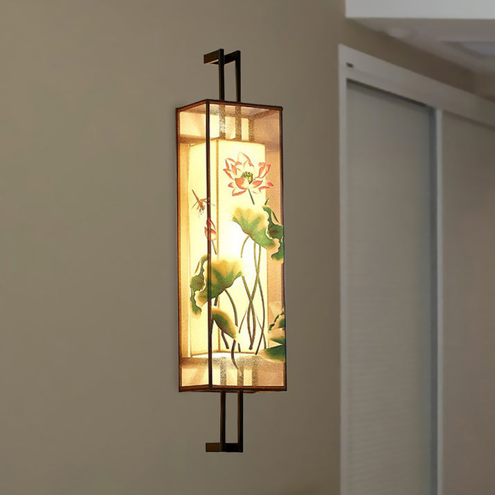 Oriental Style Cuboid Shaped Fabric Wall Light 2 Heads Wall Mural Light ...