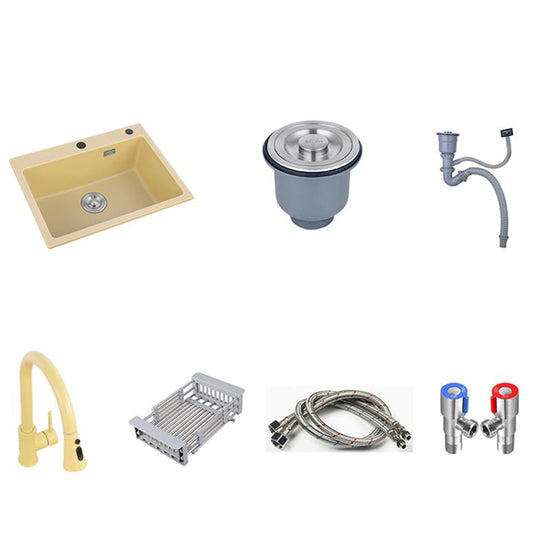 Quartz Kitchen Sink Yellow Single Bowl Kitchen Sink with Drain Assembly ...