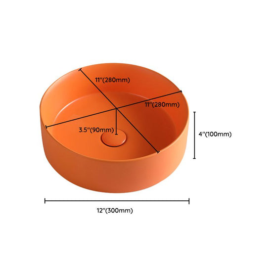 Round White and Orange Trough Bathroom Sink Porcelain Trough Bathroom ...