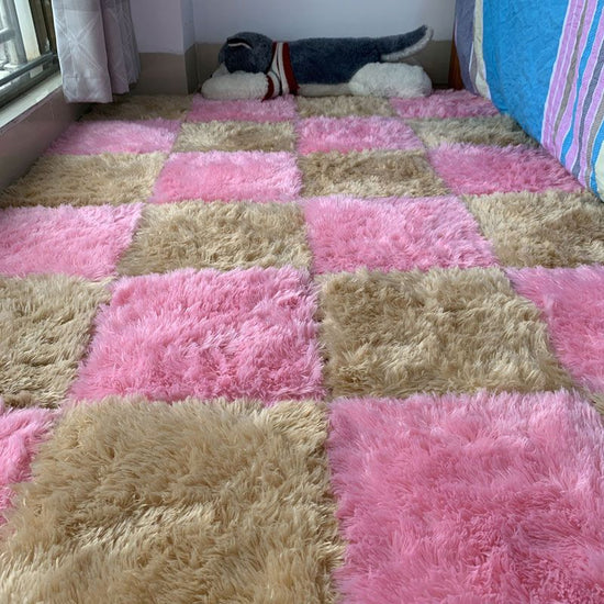 Modern Carpet Tiles Interlocking Color Block Shag Carpet Tiles - Clearhalo