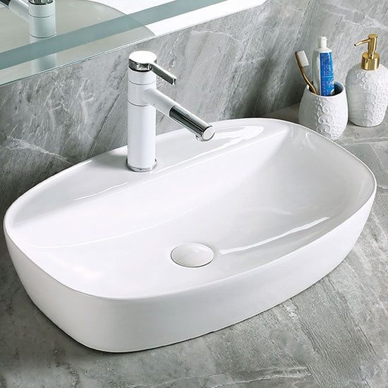 Modern Vessel Bathroom Sink Porcelain with Pop-Up Drain Vessel Sink ...