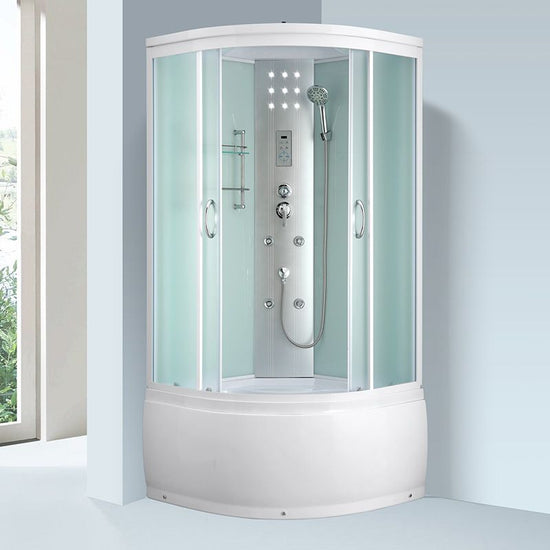 Framed Rounded Shower Stall with Shower Base Tempered Glass Shower ...
