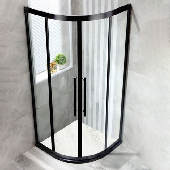 Double Sliding Round Shower Enclosure Clear with Fixed Panel - Clearhalo