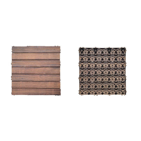 7-Slat Square Wood Patio Tiles Snap Fit Installation Outdoor Flooring ...