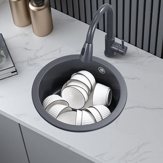 Black Round Kitchen Sink Contemporary Drop-In 1 Holes Single Bowl Sink ...