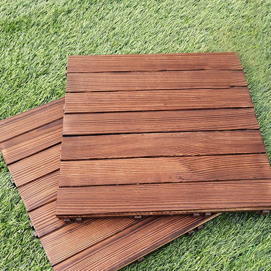 7-Slat Square Wood Patio Tiles Snap Fit Installation Outdoor Flooring ...