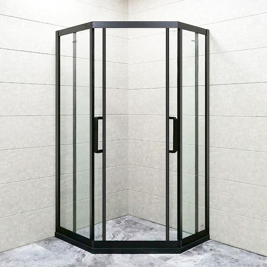 Corner Framed Shower Kit Neo-Angle Tempered Glass Shower Kit - Clearhalo