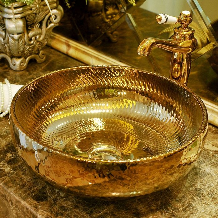 Gold Trough Bathroom Sink Modern Porcelain Trough Bathroom Sink - Clearhalo