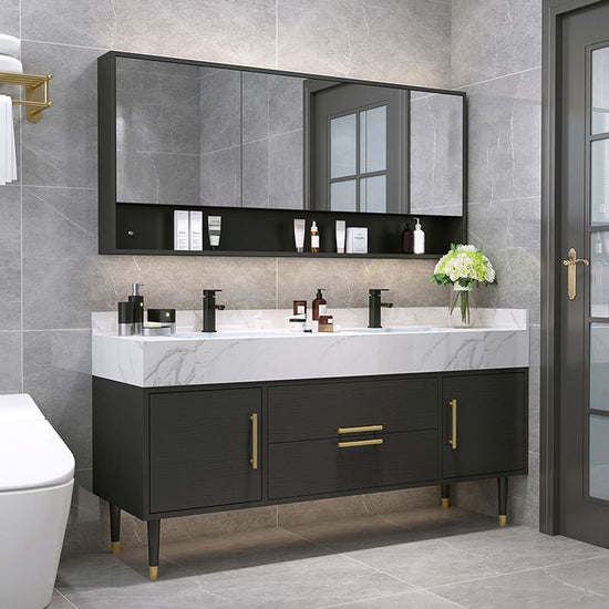 Metal Frame Vanity Set Plain Rectangle Drawers Freestanding Bath Vanity ...