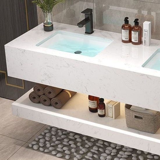 Bathroom Marble Vanity Set Modern Solid Color Sink Vanity with Mirror ...
