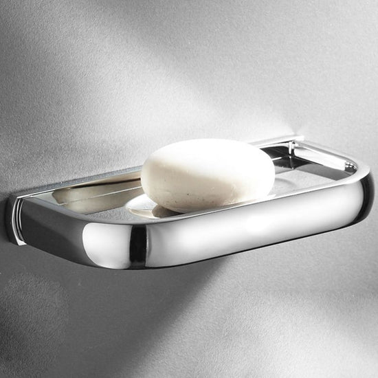 Contemporary Silver Bathroom Set with Bath Shelf and Towel Bar - Clearhalo