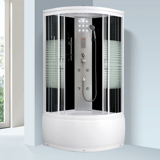 Framed Rounded Shower Stall with Shower Base Tempered Glass Shower ...