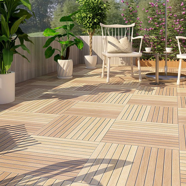 Outdoor Snapping Deck Tiles Striped Composite Wooden Deck Tiles - Clearhalo