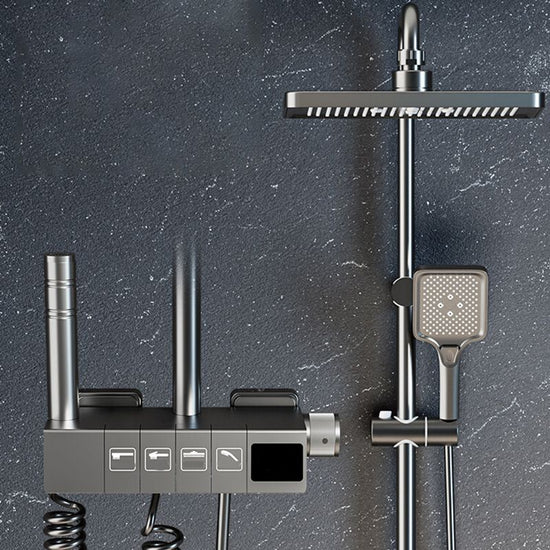 Contemporary Shower Set Slide Bar Dual Shower Head Thermostatic Wall ...
