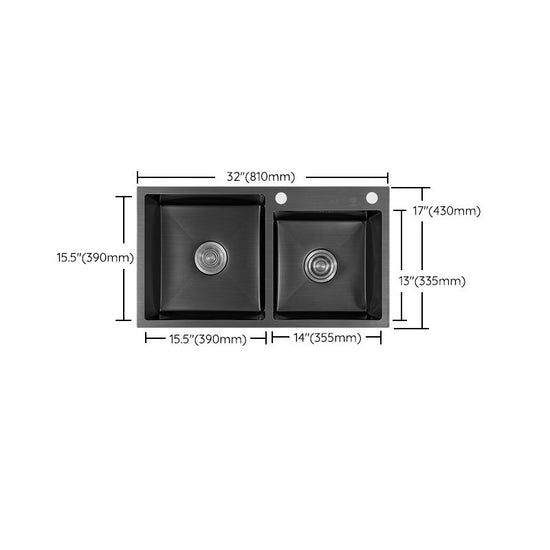 Contemporary Style Double Sink Stainless Steel 2 Holes Sink for Kitchen ...