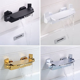 Modern Bathroom Faucet Copper Wall Mount Waterfall with Handheld Shower ...