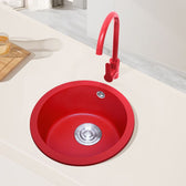 Quartz Kitchen Sink Single Bowl Red Round Kitchen Sink with Drain ...