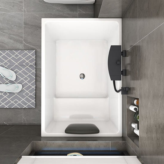 White Acrylic Indoor Bath Tub Soaking Tub with Internal Drain - Clearhalo
