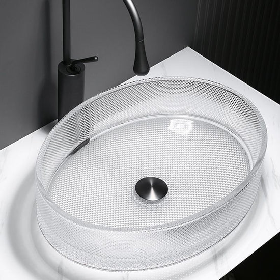 Modern Clear Wash Stand Glass Trough Bathroom Sink for Bathroom - Clearhalo