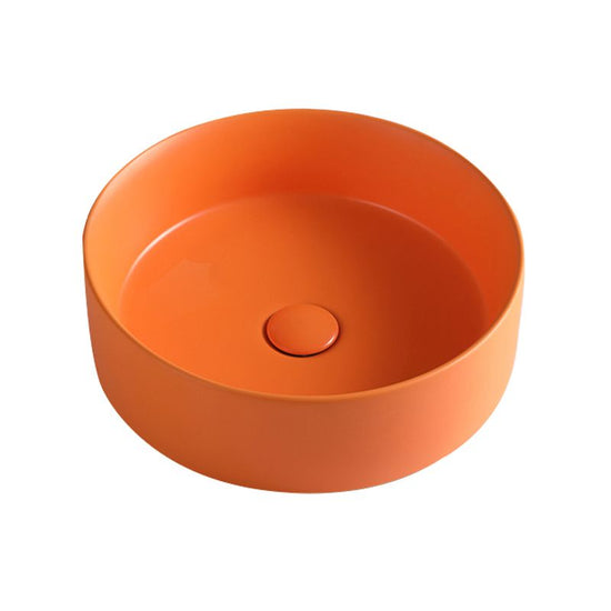 Round White and Orange Trough Bathroom Sink Porcelain Trough Bathroom ...