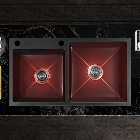 Contemporary Style Double Sink Stainless Steel 2 Holes Sink for Kitchen ...