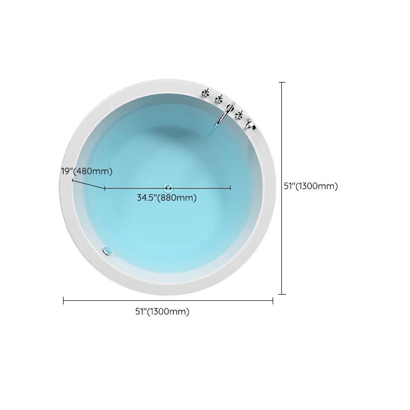 Modern Round Drop-in Bath Tub Acrylic Soaking Bathtub in White - Clearhalo