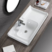 Modern Drop-in Bathroom Sink Rectangular Porcelain with Overflow Vessel ...