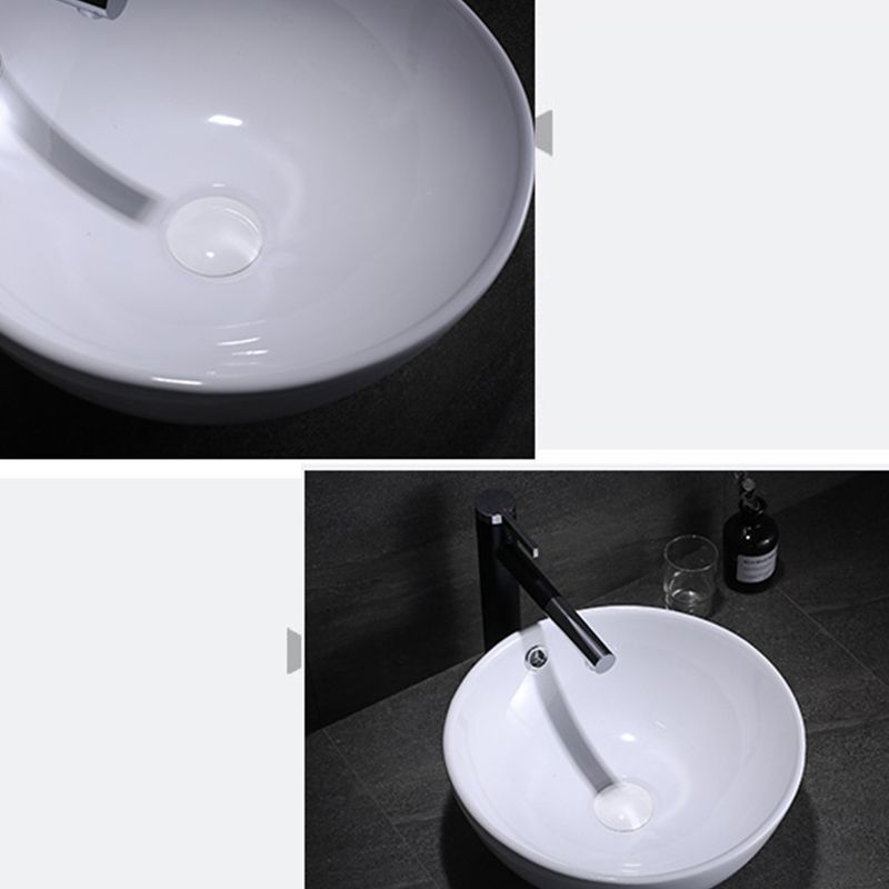 Modern Bathroom Sink with Pop-Up Drain Porcelain Round Vessel Lavatory ...