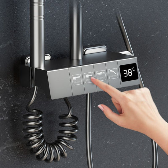 Contemporary Shower Set Slide Bar Dual Shower Head Thermostatic Wall ...