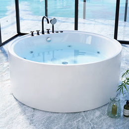 Round Freestanding Soaking Bathtub Modern Acrylic-Fiberglass White ...