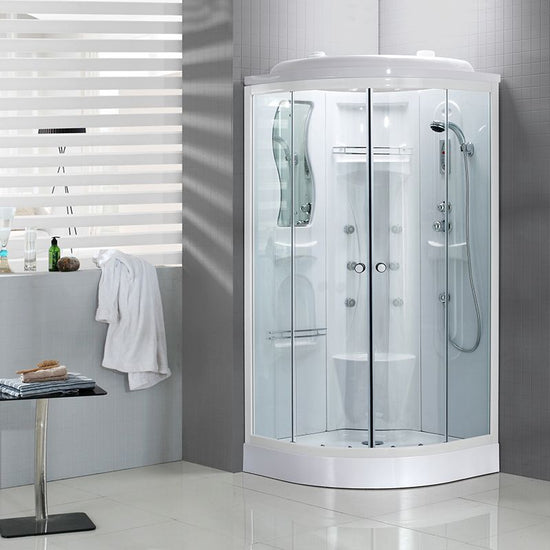 Neo-Round Shower Stall White Tempered Glass Shower Stall with Door ...