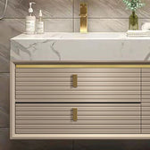 Glam Vanity Set Quartz Top Standalone Cabinet and Mirror Space Saver ...