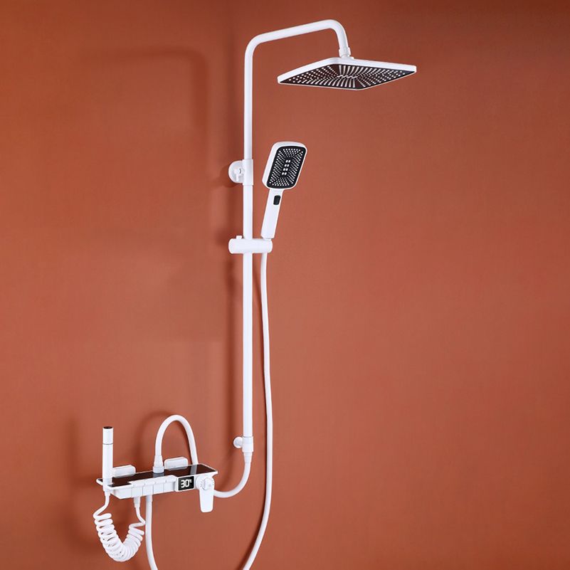 White Shower System Adjustable Spray Pattern Shower Arm Square Wall ...