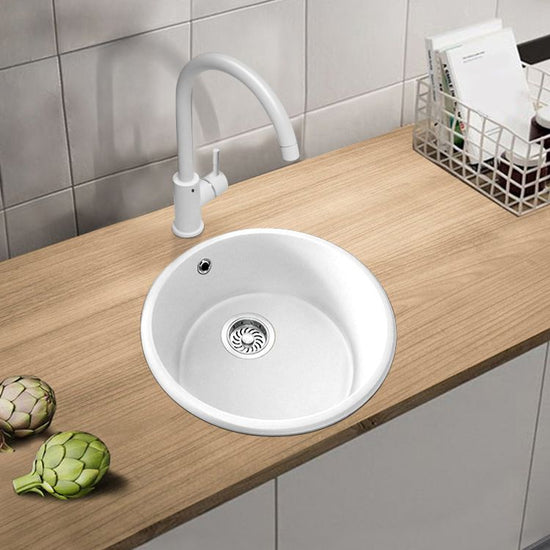 White Single Bowl Kitchen Sink with Drain Strainer Kit 1 Holes Sink ...