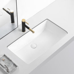 Modern Undermount Bathroom Sink Rectangular Porcelain with Faucet Basin ...