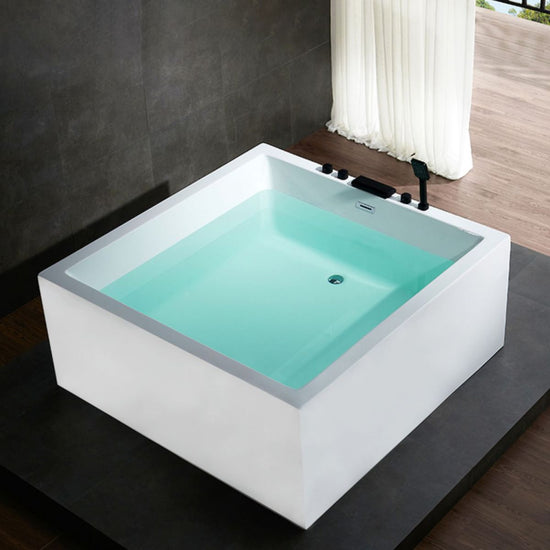 Modern Square Bath Stand Alone Acrylic Soaking White Bathtub - Clearhalo